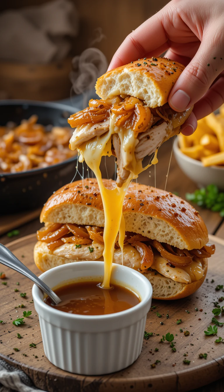 Chicken French Dip Sandwiches with Caramelized Onions & Au Jus: Your ...